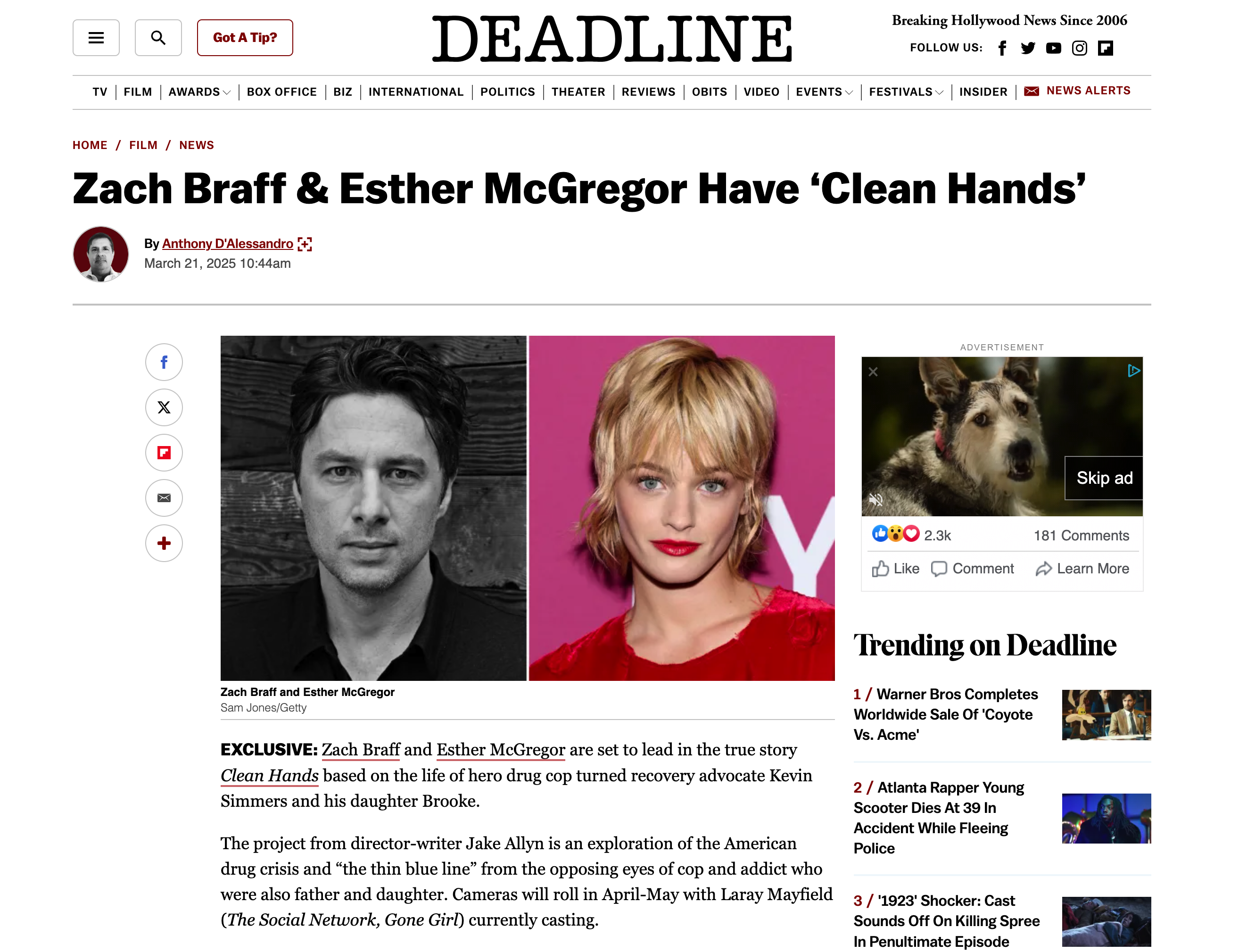 Zach Braff & Esther McGregor Star in 'Clean Hands'