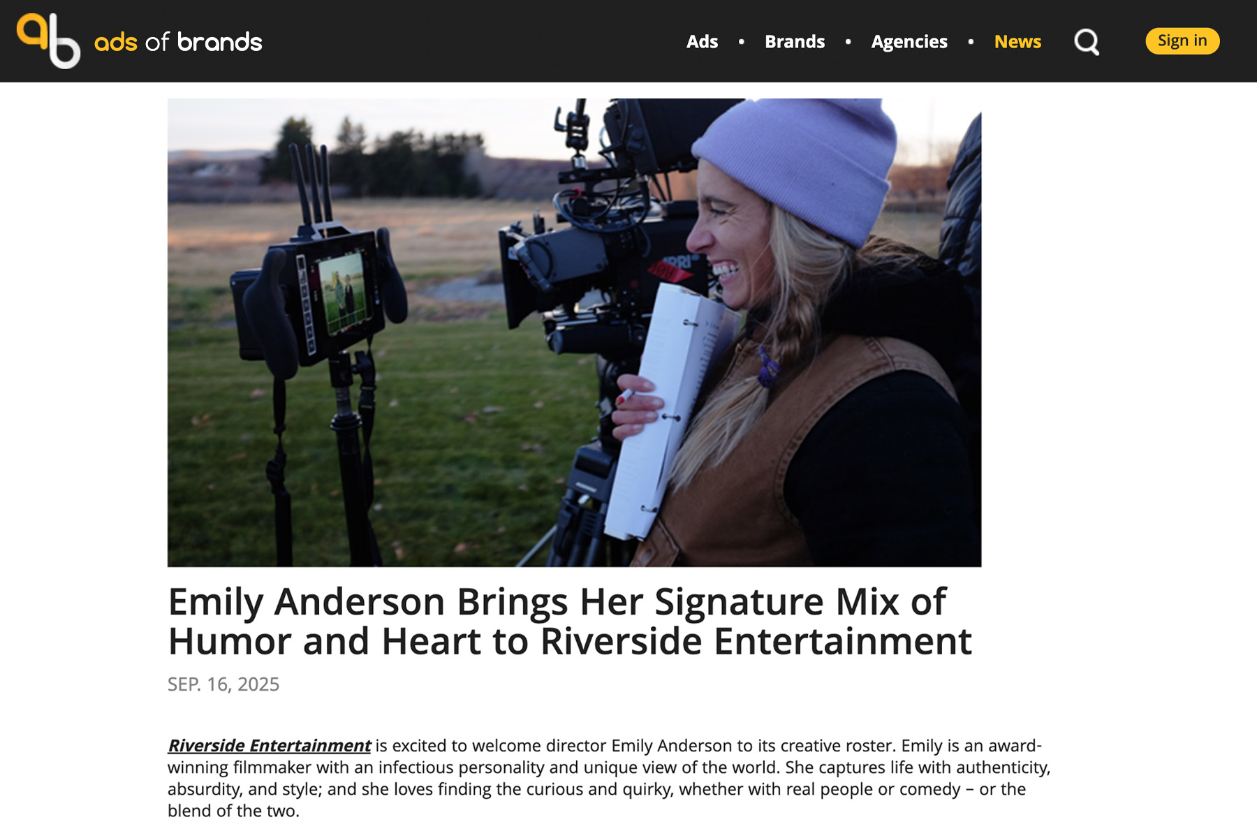 Emily Anderson Signs with Riverside Entertainment