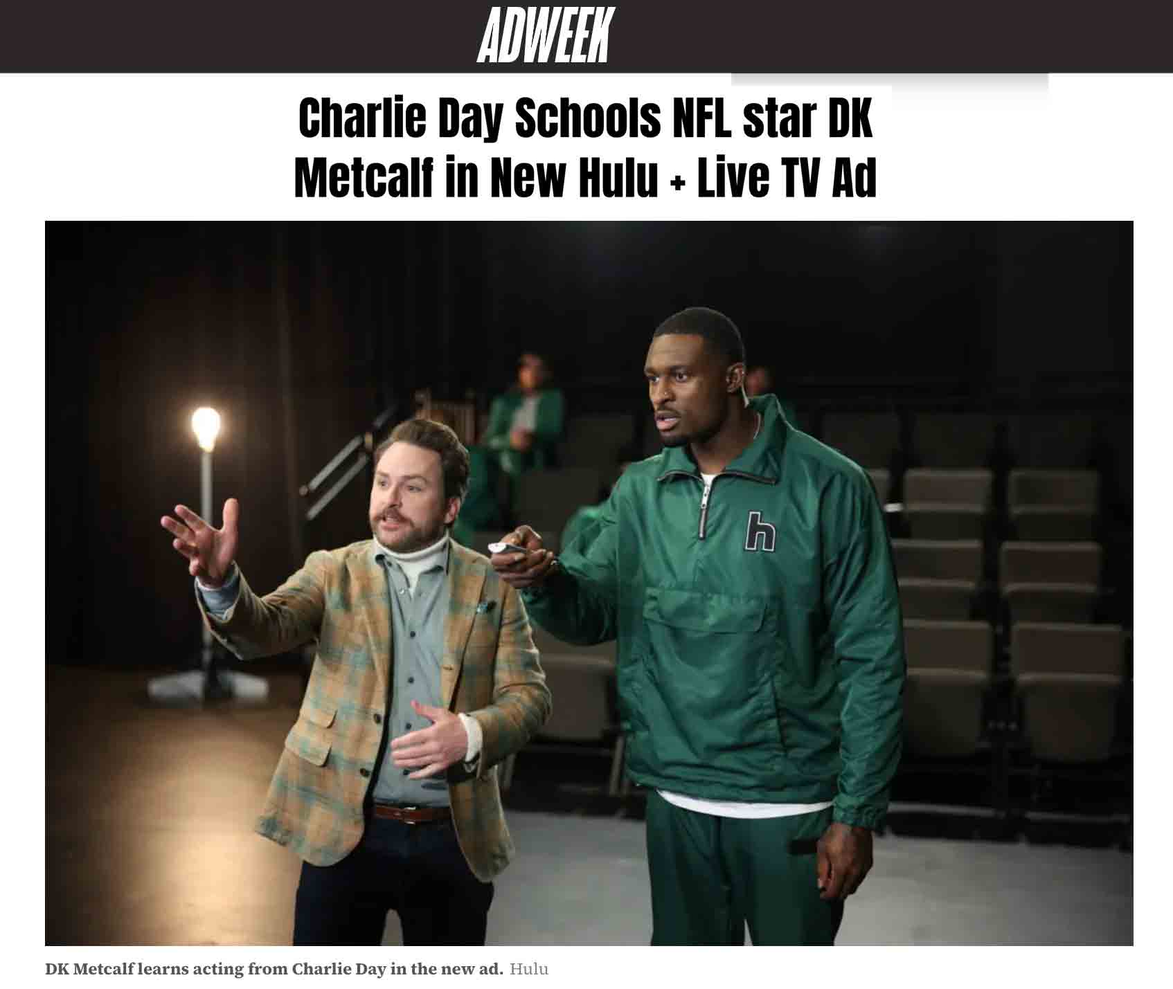Charlie Day & DK Metcalf in New Hulu + Live TV Ad